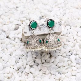 DOME SHAPED SILVER JHUMKA WITH PEARL ACCENTS