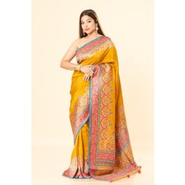 Elegant Mustard Yellow Kanni Silk Saree with Ornate Border & Pallu ...