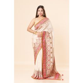 Elegant Cream Kanni Silk Saree with Intricate Border & Pallu Embroidery ...