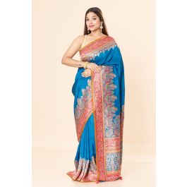 Blue Kanni Silk Saree with Ornate Border & Pallu Embroidery and ...