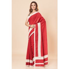 BEAUTIFUL SOFT COTTON HANDLOOM SAREE WITH ELEGANT CROCHET LACE BORDER