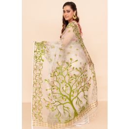 LIGHT GREEN BODY, FLORAL PATTERN ON MUSLIN