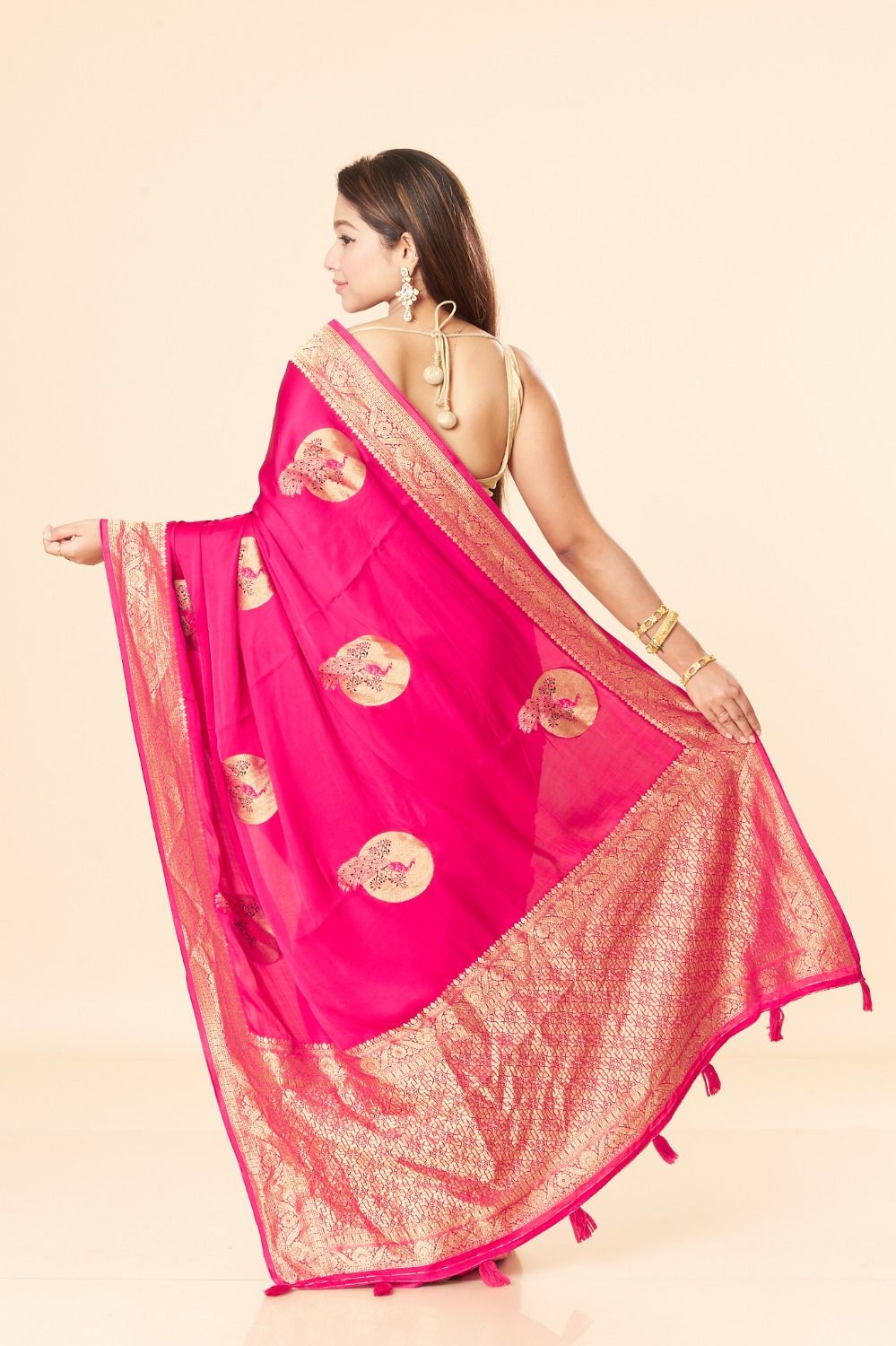 Regal Red Mashroo Silk Saree with Exquisite Peacock Thread work, Subtle ...