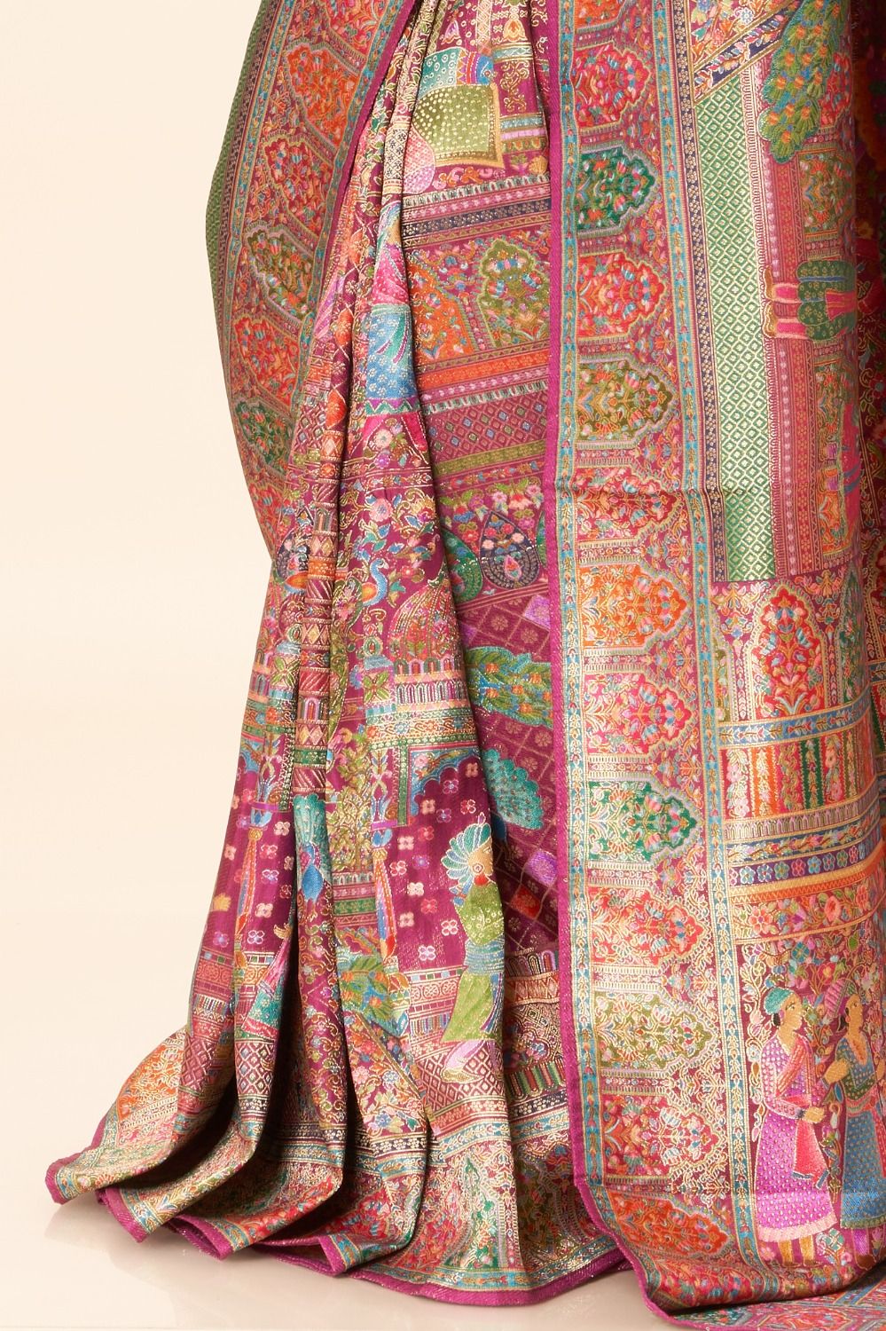 Opulent Kashmiri Kanni Silk Saree with Intricate Embroidery & Contrast ...