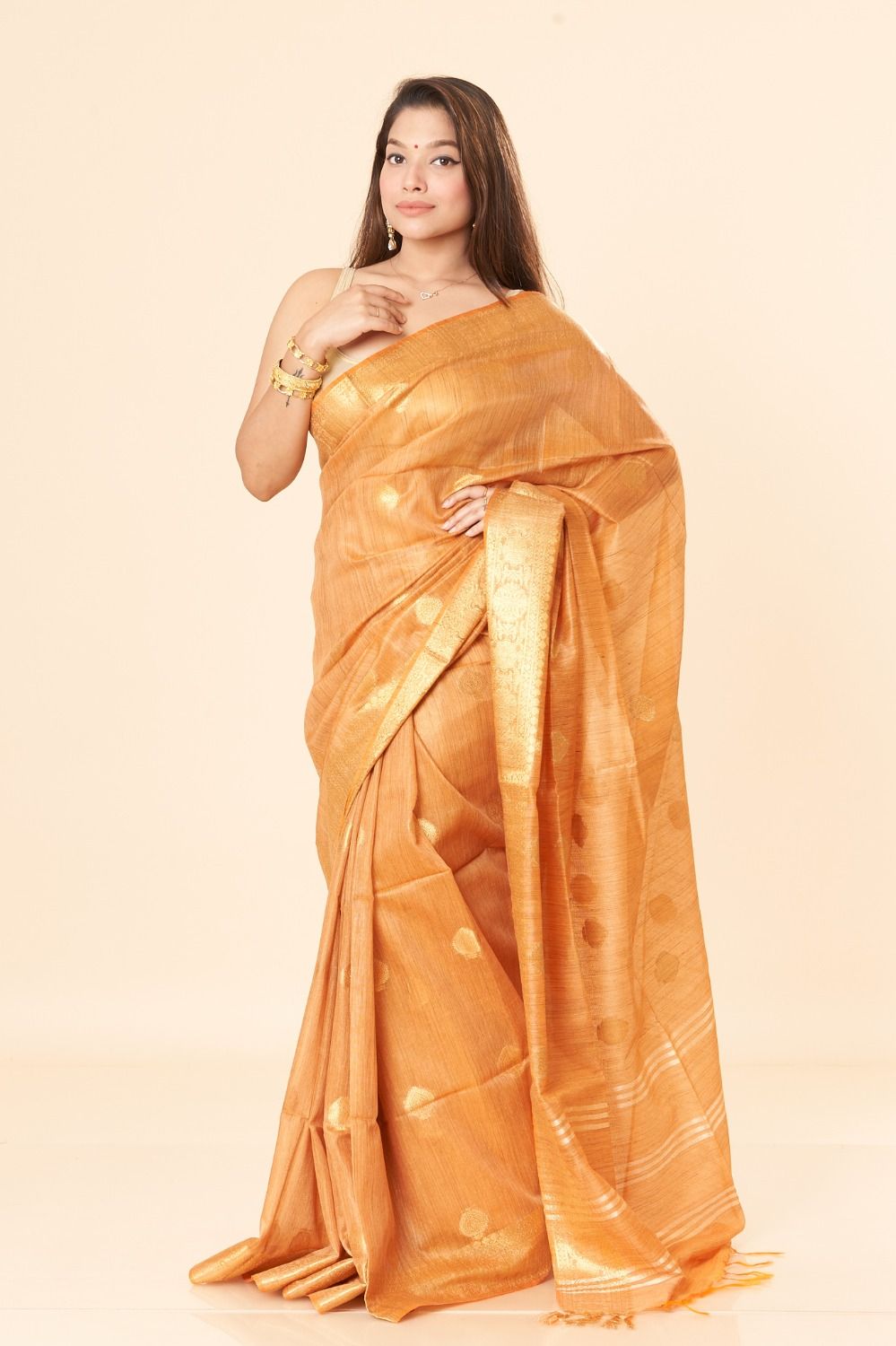 Rust Orange Semi Tussar Saree with Exquisite Banarasi Zari Weave ...