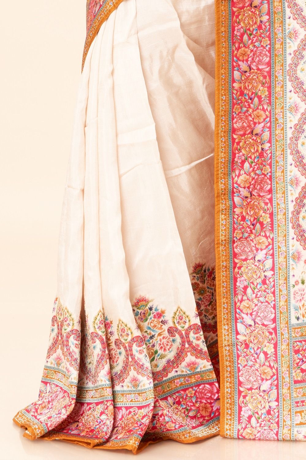 Elegant Cream Kanni Silk Saree with Intricate Border & Pallu Embroidery ...
