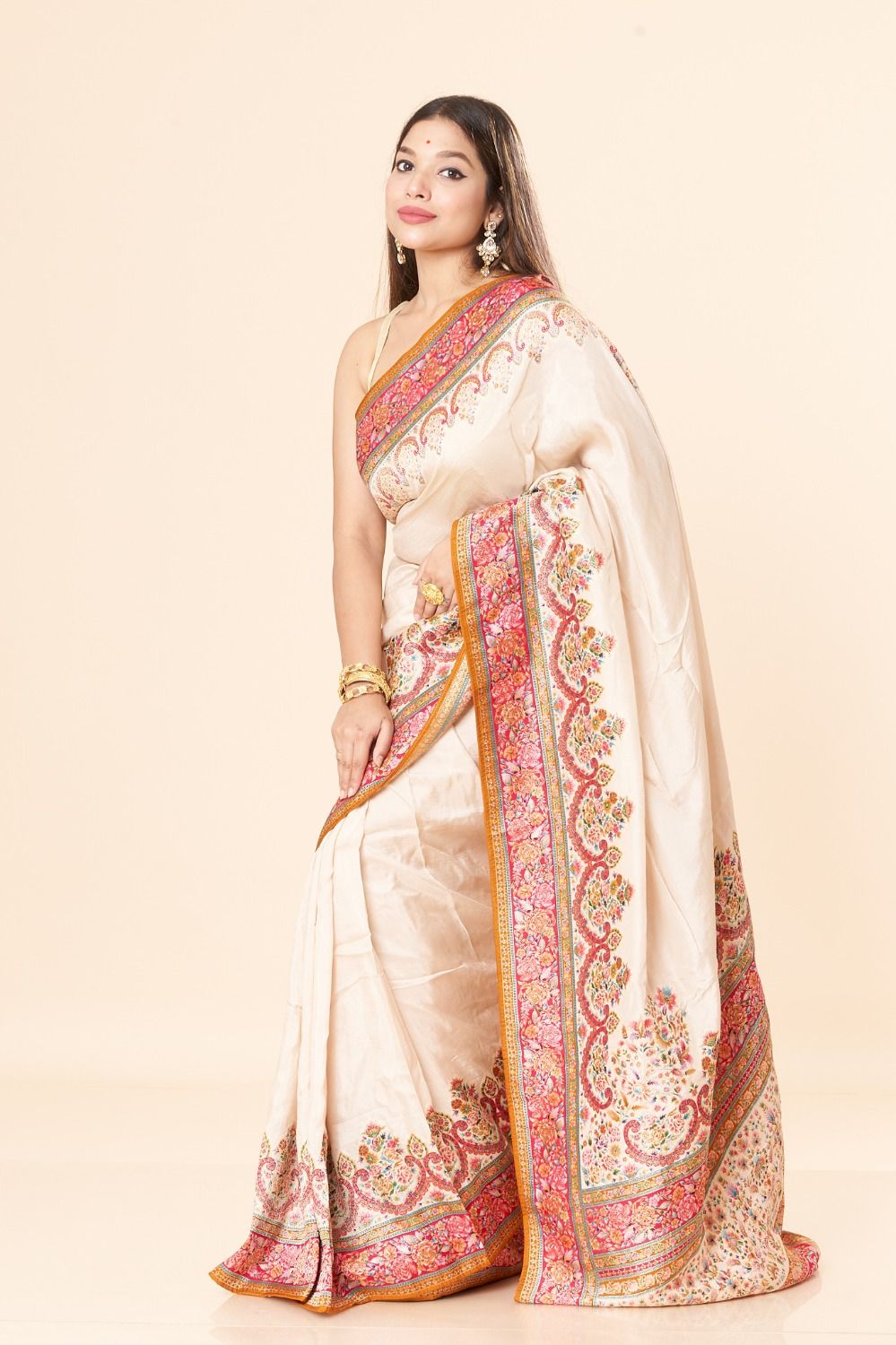 Elegant Cream Kanni Silk Saree with Intricate Border & Pallu Embroidery ...