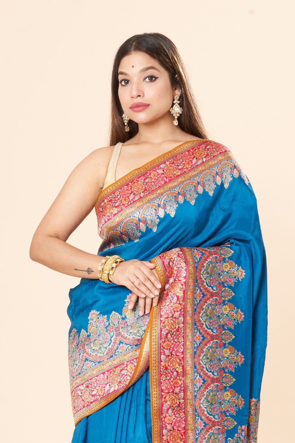 Blue Kanni Silk Saree with Ornate Border & Pallu Embroidery and ...