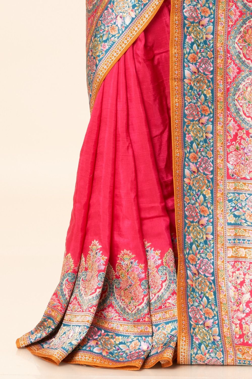 RUBY RED Kanni Silk Saree with Ornate Border & Pallu Embroidery and ...