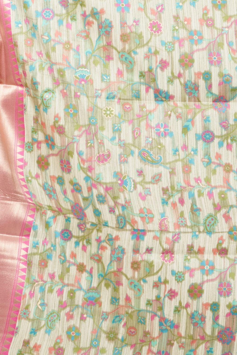 LIGHT GREEN BODY SILK MULTICOLOURED TEMPLE BORDER, FLORAL PRINTED ...