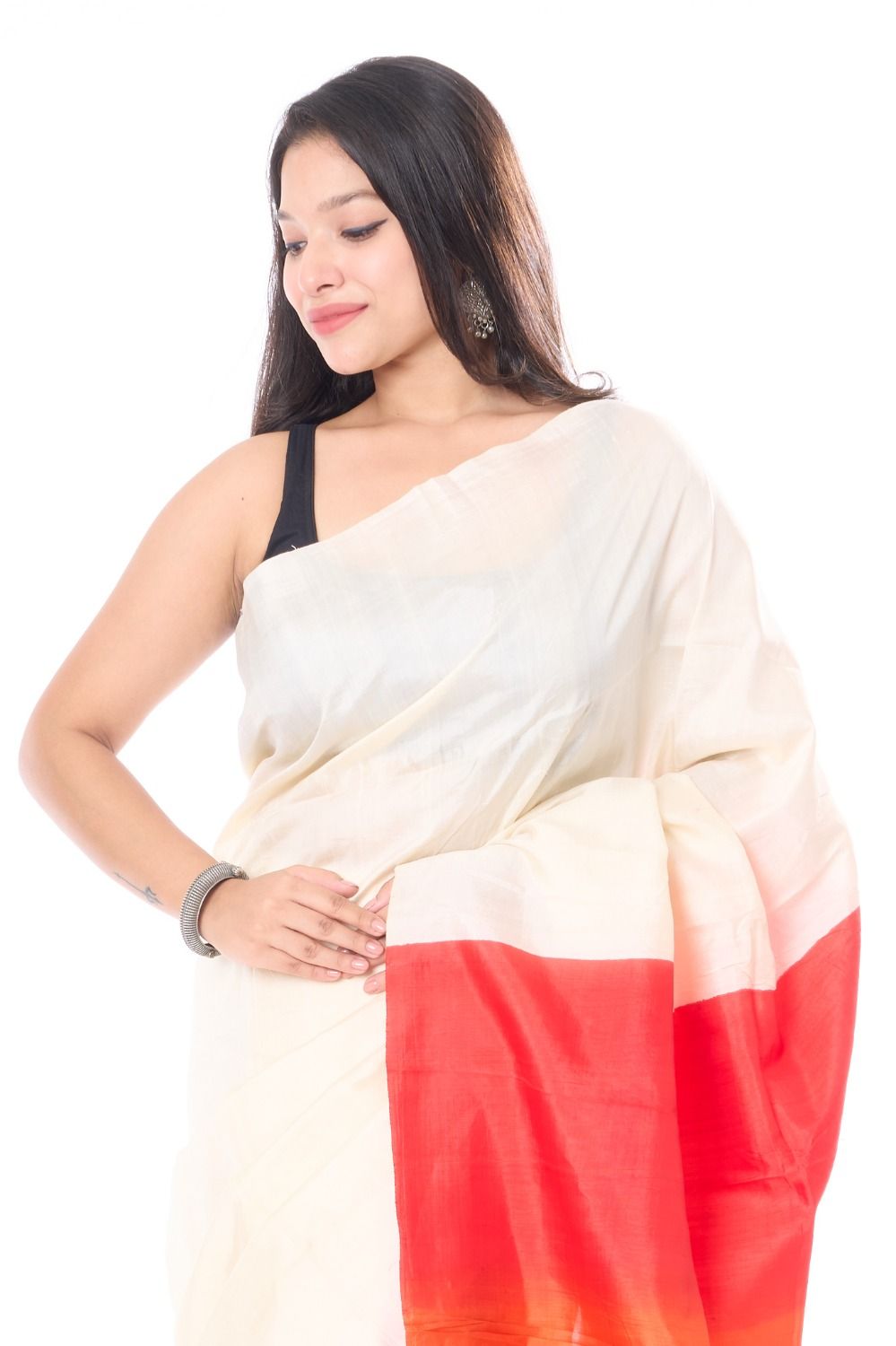 OFF WHITE BODY PRINTED SILK WITH MULTI HUED PATLI-PALLU