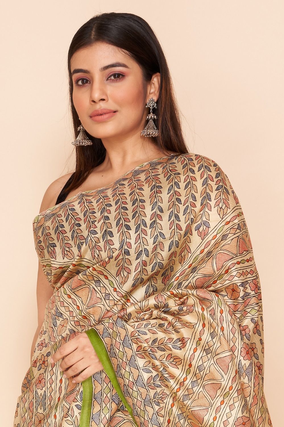 MADHUBANI PRINT ON PURE SILK (HALF & HALF)