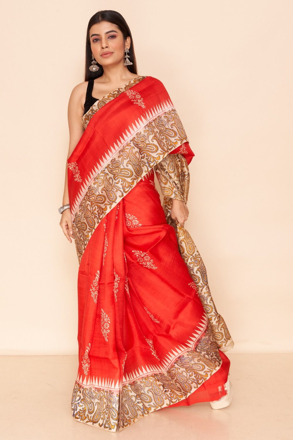 PRINT ON PURE SILK WITH CONTRAST PALLU