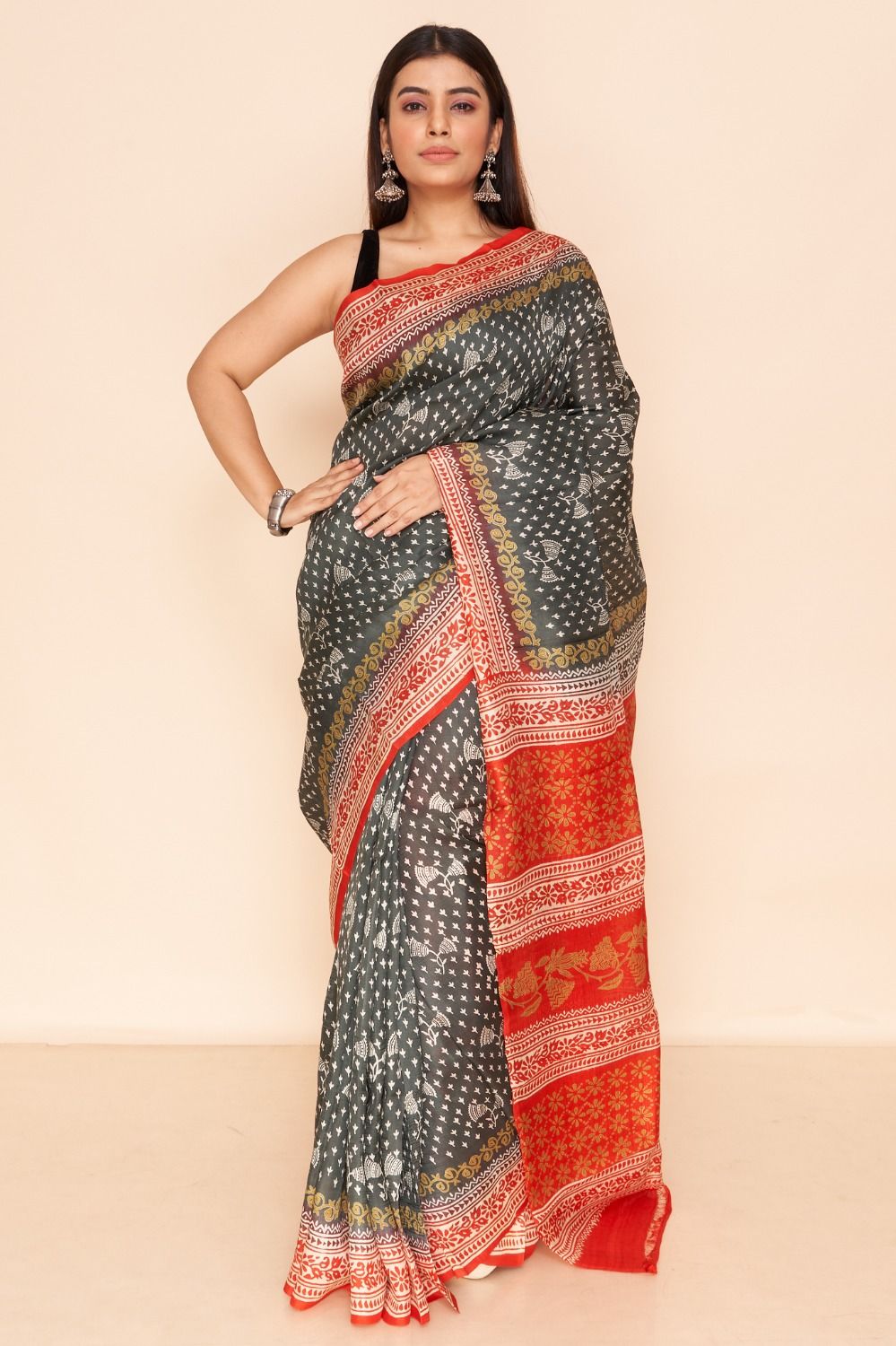 PRINT ON PURE SILK WITH CONTRAST PALLU