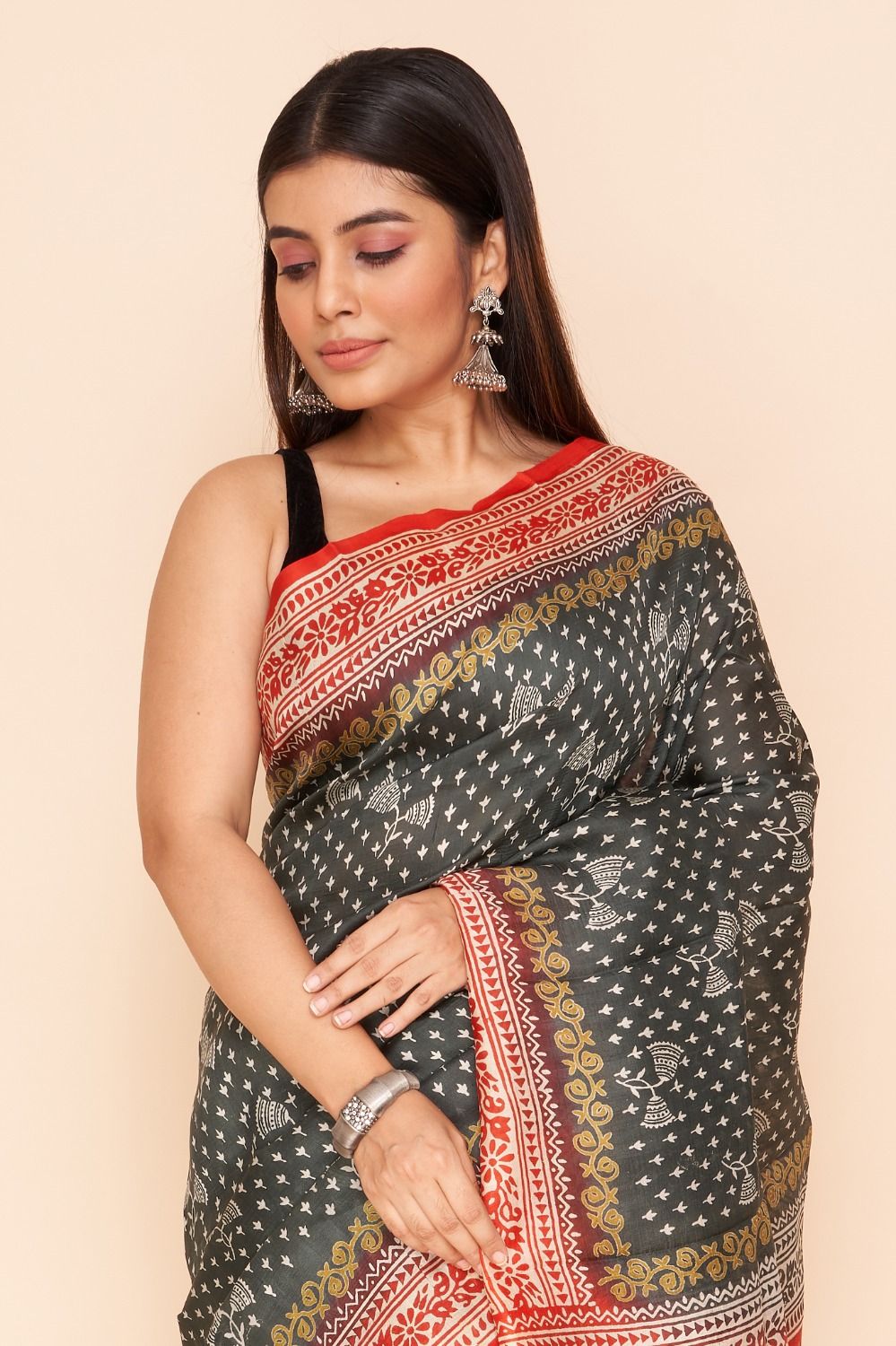 PRINT ON PURE SILK WITH CONTRAST PALLU