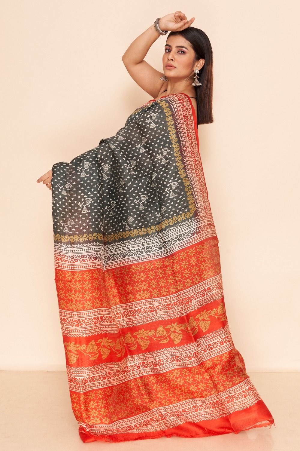 PRINT ON PURE SILK WITH CONTRAST PALLU