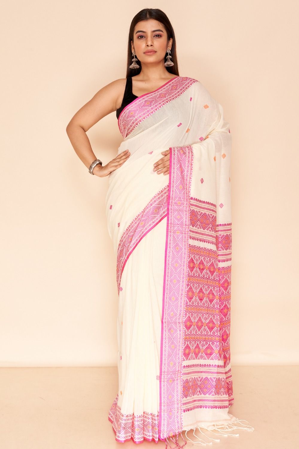 ELEGANT ASSAMESE THREAD WORK ON BENGAL WEAVES