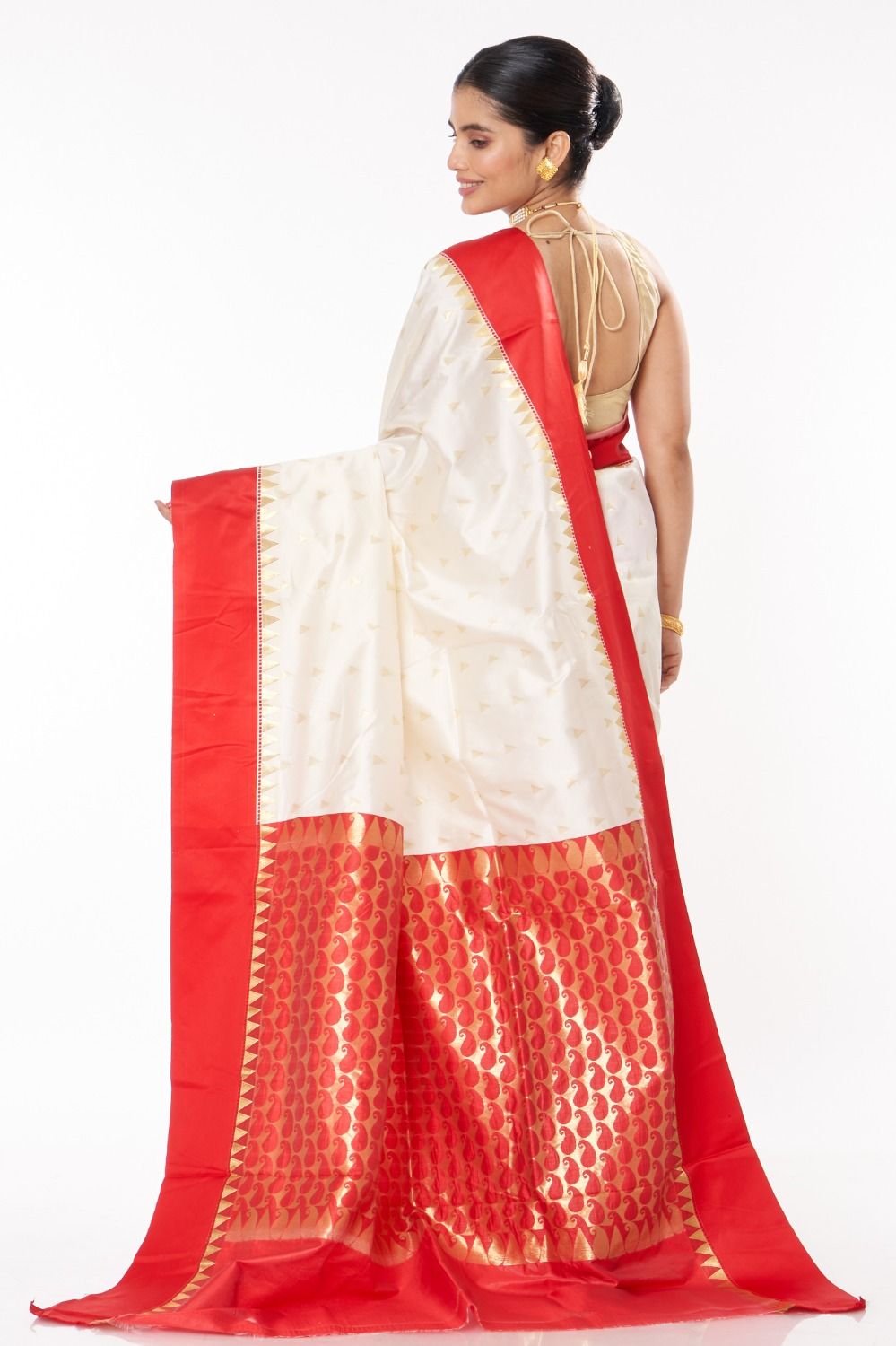 QUINTESSENTIAL CREAM BODY, RED BORDER GARAD, ALL OVER ZARI BUTA