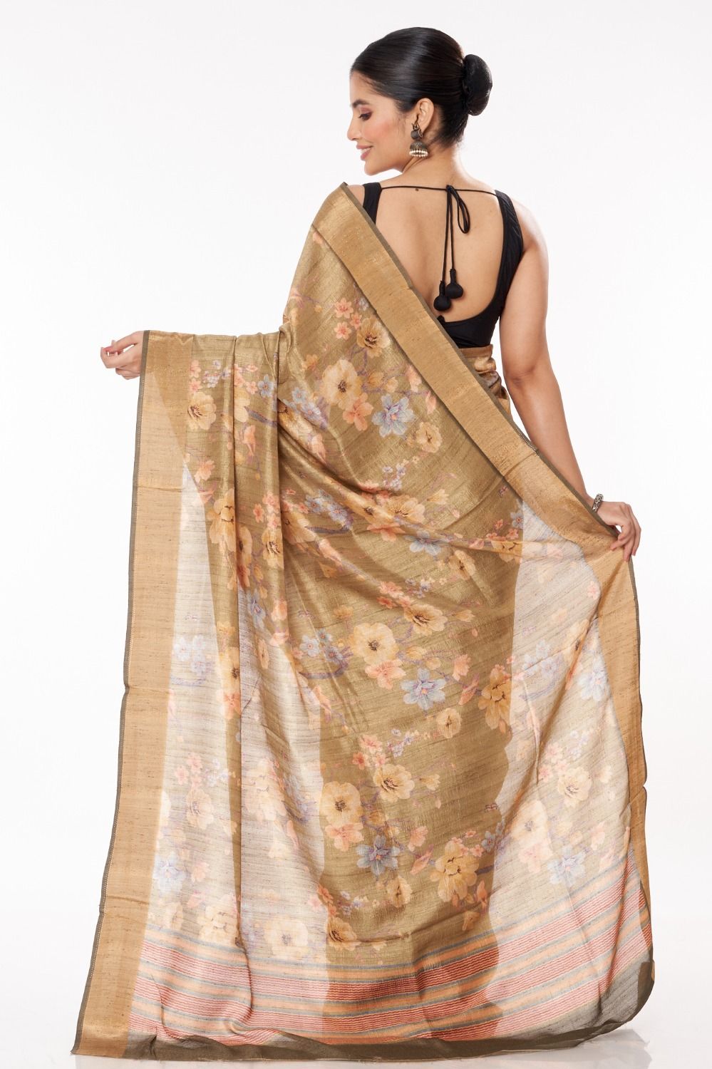 DIGITAL PRINTED MOSS GREEN SILK TUSSAR WITH MATCHING BLOUSE PIECE